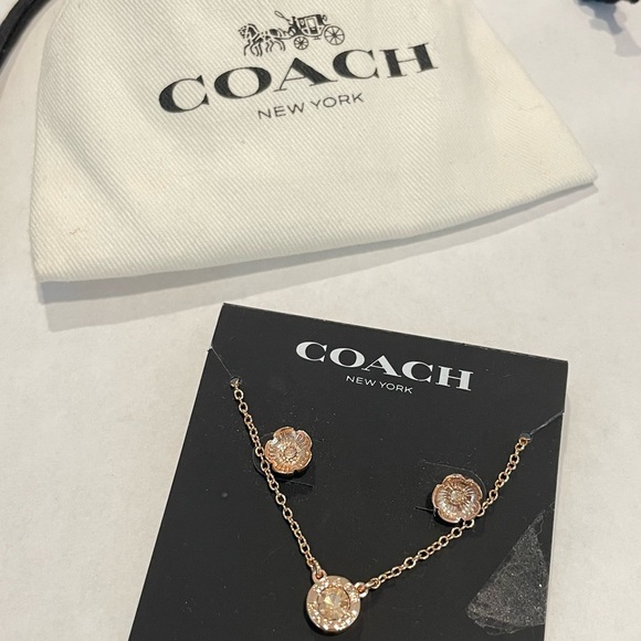 Coach | Jewelry | Coach Rose Gold Floral Rhinestone Earrings Necklace ...